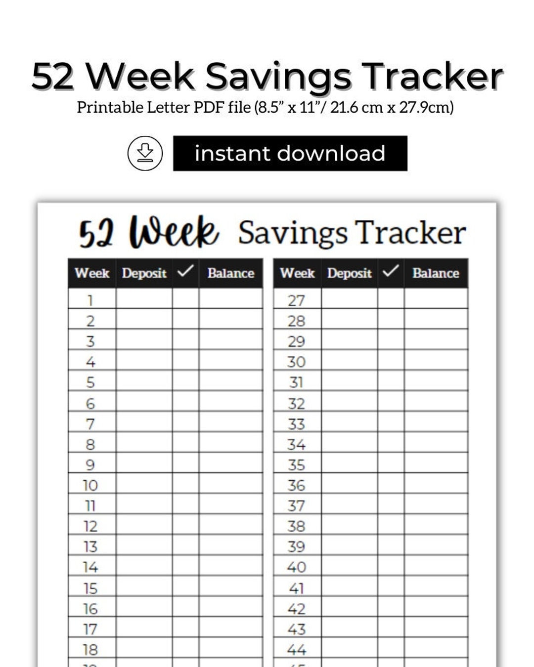 52 Week Savings Tracker Printable PDF L Letter Size - Etsy Canada