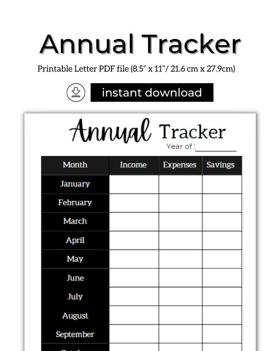 Annual Tracker Printable PDF L Letter Size - Etsy Ireland
