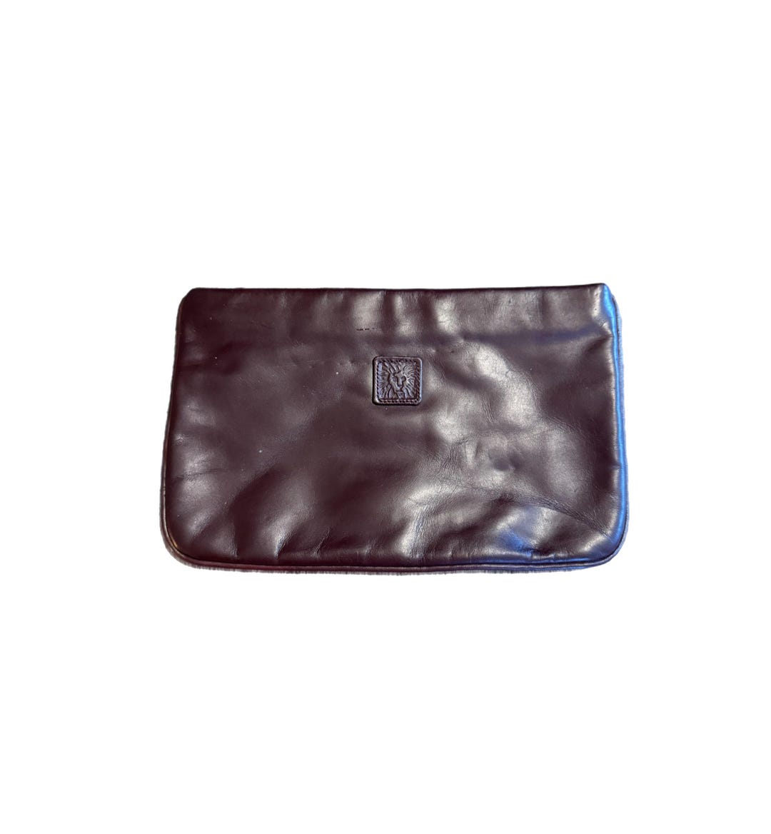 Vintage Maroon/burgundy Anne Klein Leather Zipper Top Clutch AK ...