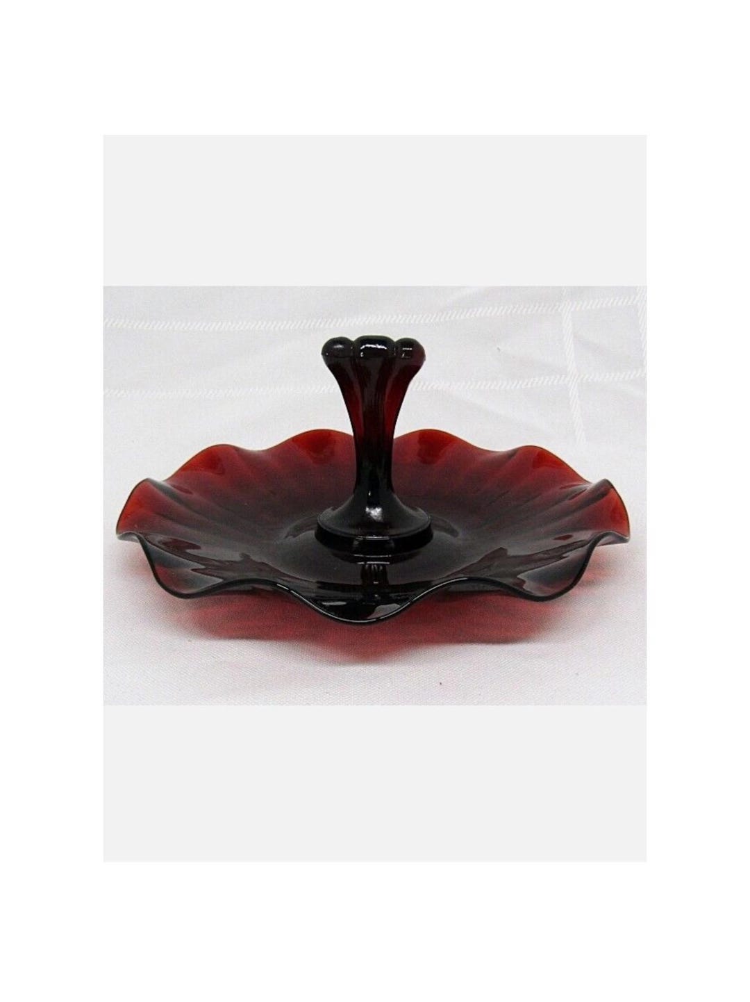 ANCHOR HOCKING Ruby Red Glass Tidbit Tray Vintage - Etsy