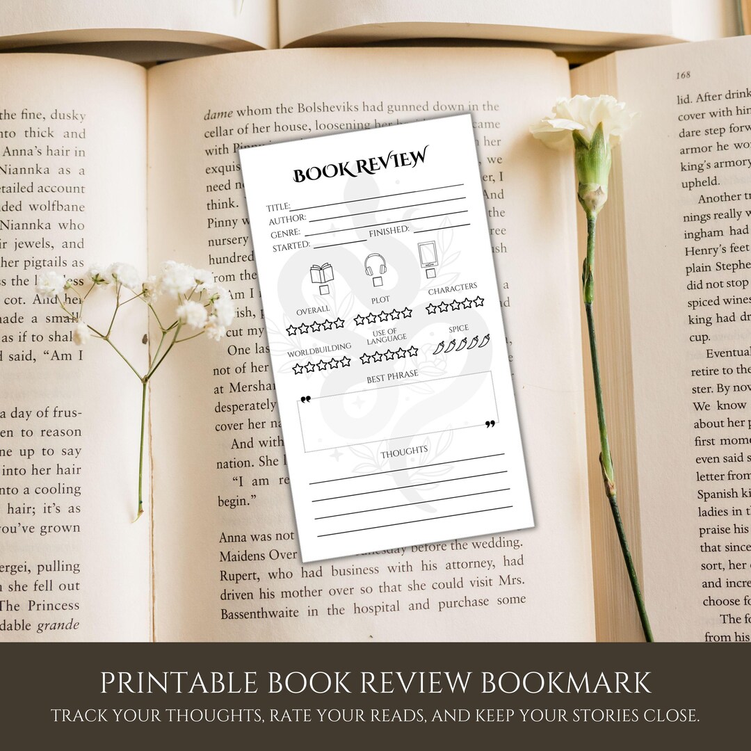 Romantasy Book Review Bookmark: Printable Book Tracker (digital ...