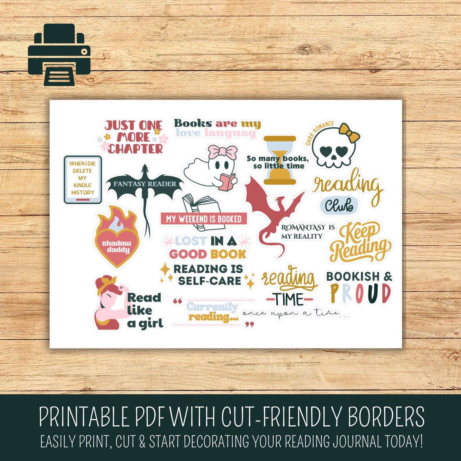 Printable Bookish Stickers – Digital Booktok Stickers for Goodnotes ...