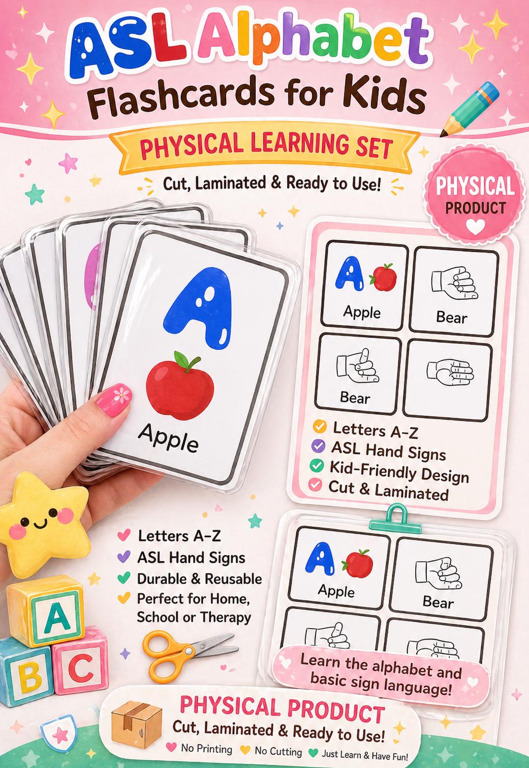 ASL Alphabet Flashcards for Kids/ Physical Copy/ ABC Learning/ Toddler ...