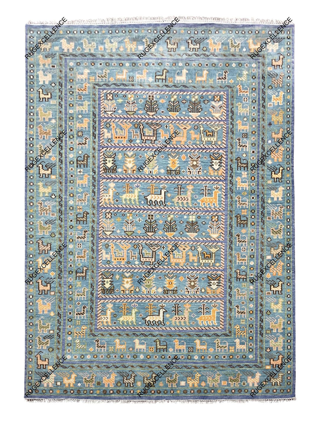 Blue Afghan Style Hand Knotted Shabargan Rug 4x6, 5x8, 6x9, 8x10, 9x12 ...