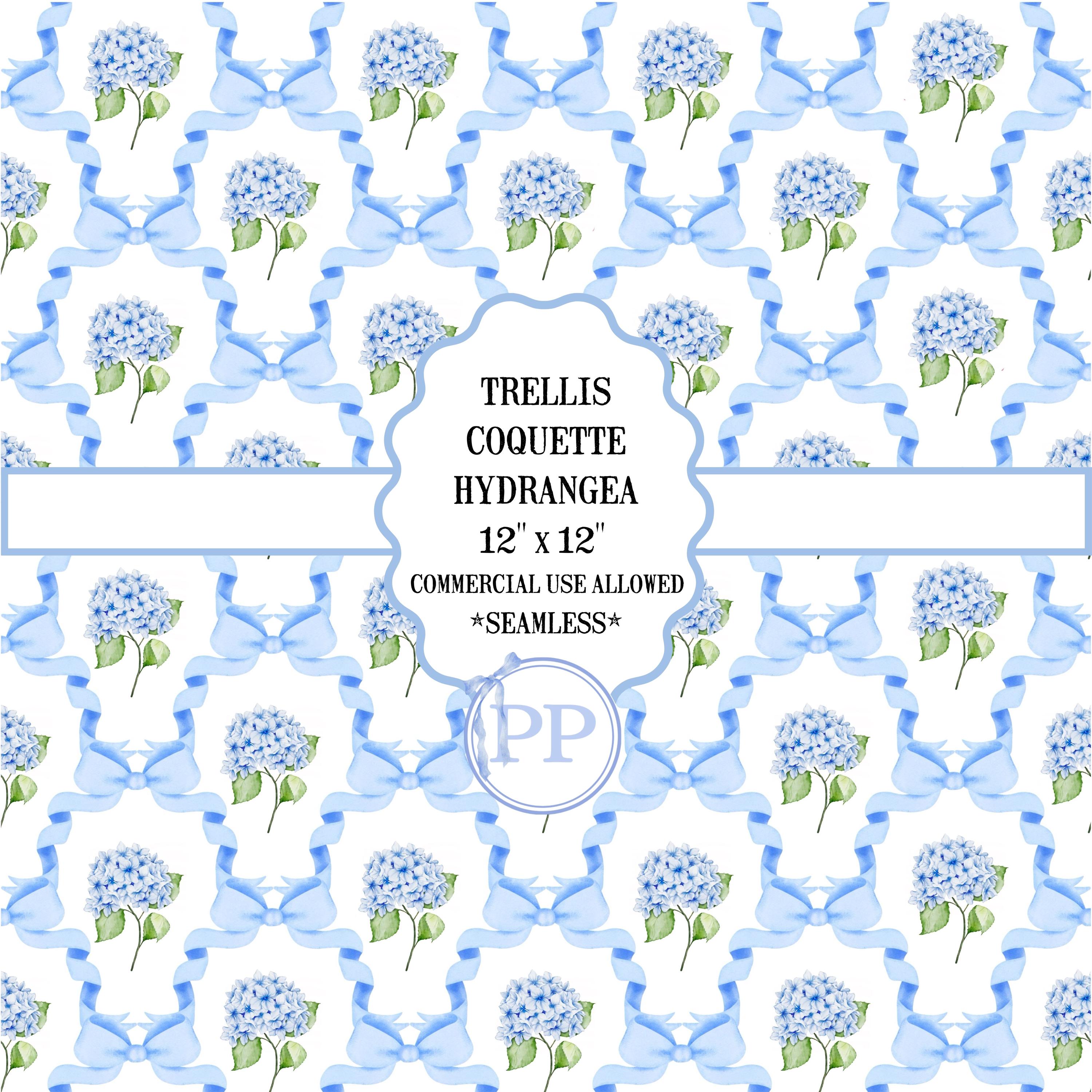 Preppy Hydrangea Trellis Seamless Pattern: Grandmillennial Blue ...