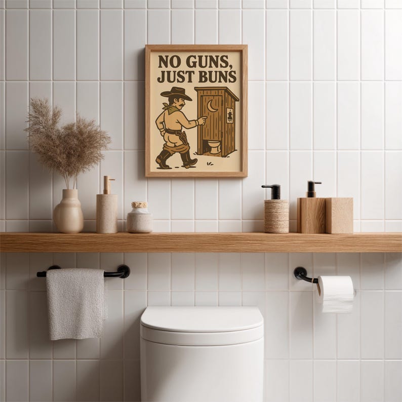 Funny Bathroom Cowboy Wall Art – Western Outhouse Poster – Rustic ...