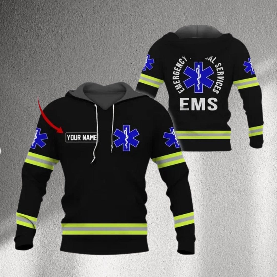Personalized EMS Hoodie With Name, Emergency Medical Services Star of ...