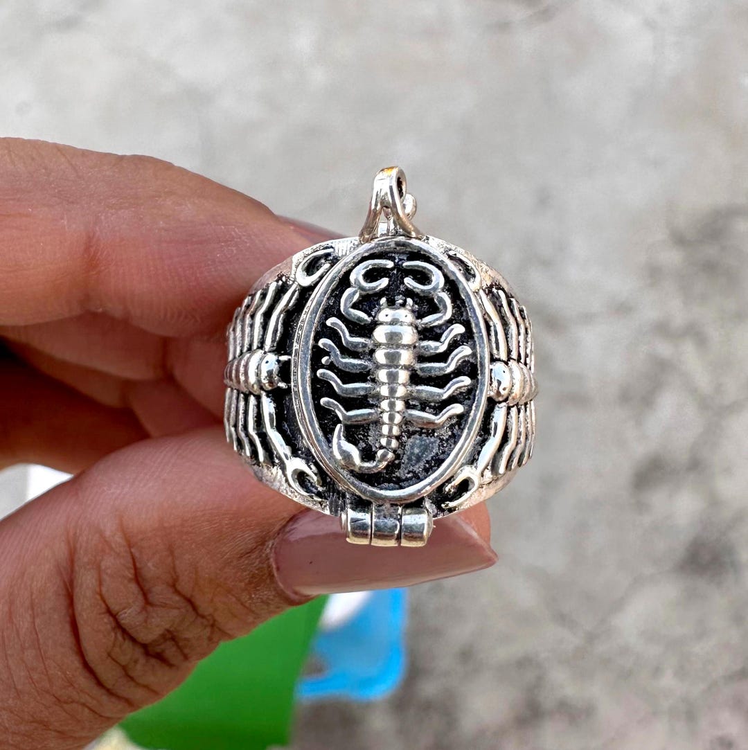 Scorpion Design 925 Silver Pill Box Ring, Poison Ring - Etsy