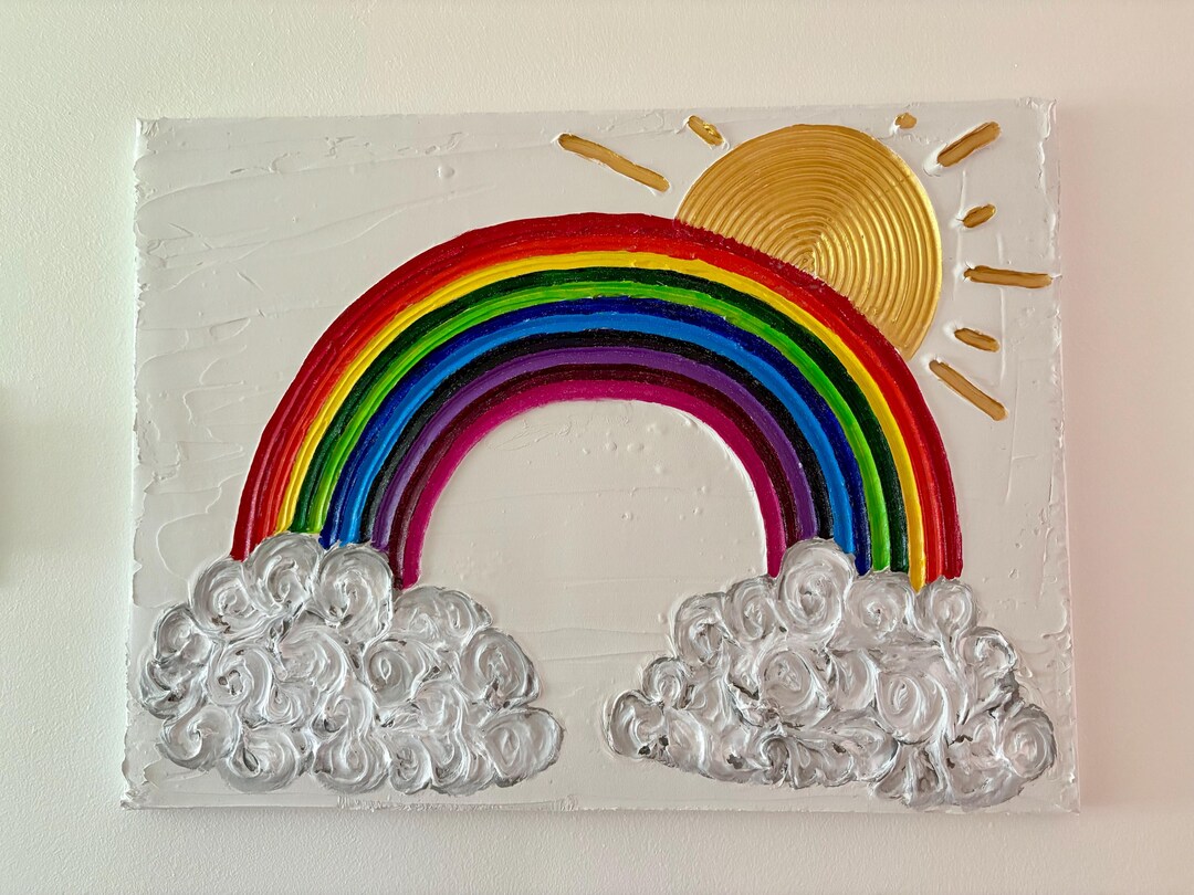 Handmade Painting of a Rainbow. Textured Wall Art, Plaster Wall Art ...