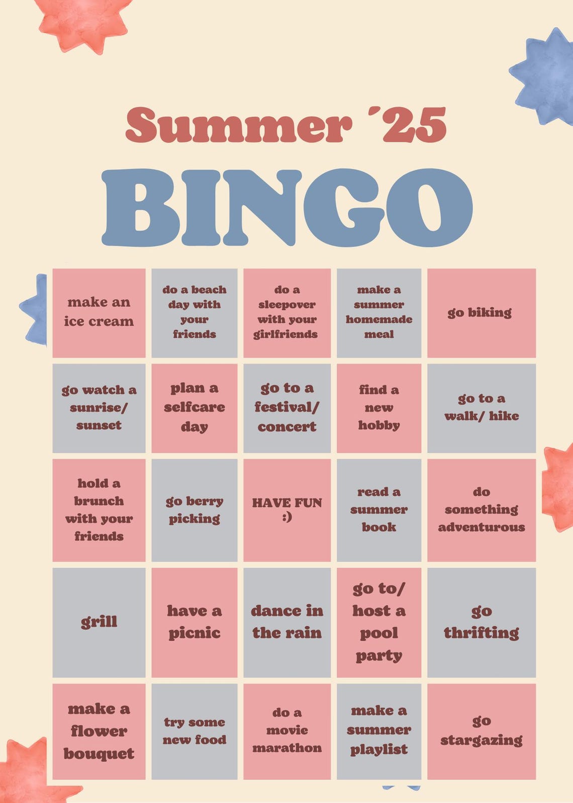 Fun Summer Bingo 2025 - Etsy