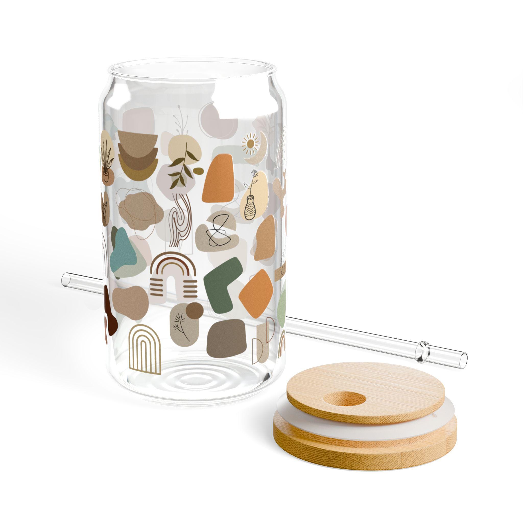 Colorful Sipper Glass, 16oz - Chic Glass Jar With Straw, Perfect for ...