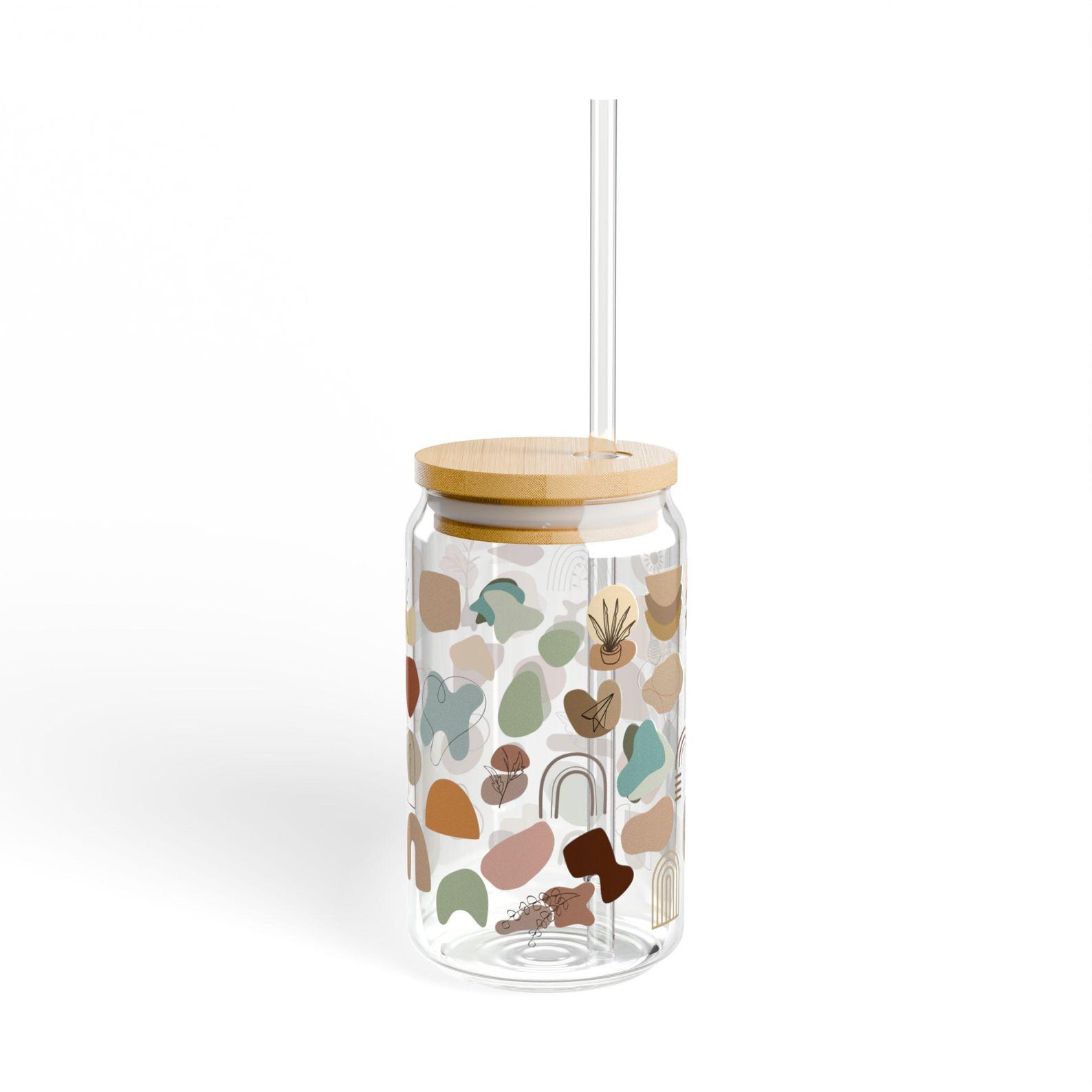 Colorful Sipper Glass, 16oz - Chic Glass Jar With Straw, Perfect for ...