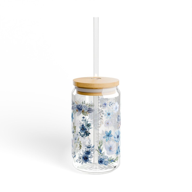 Floral Sipper Glass, 16oz Jar With Straw, Reusable Drinkware, Eco ...