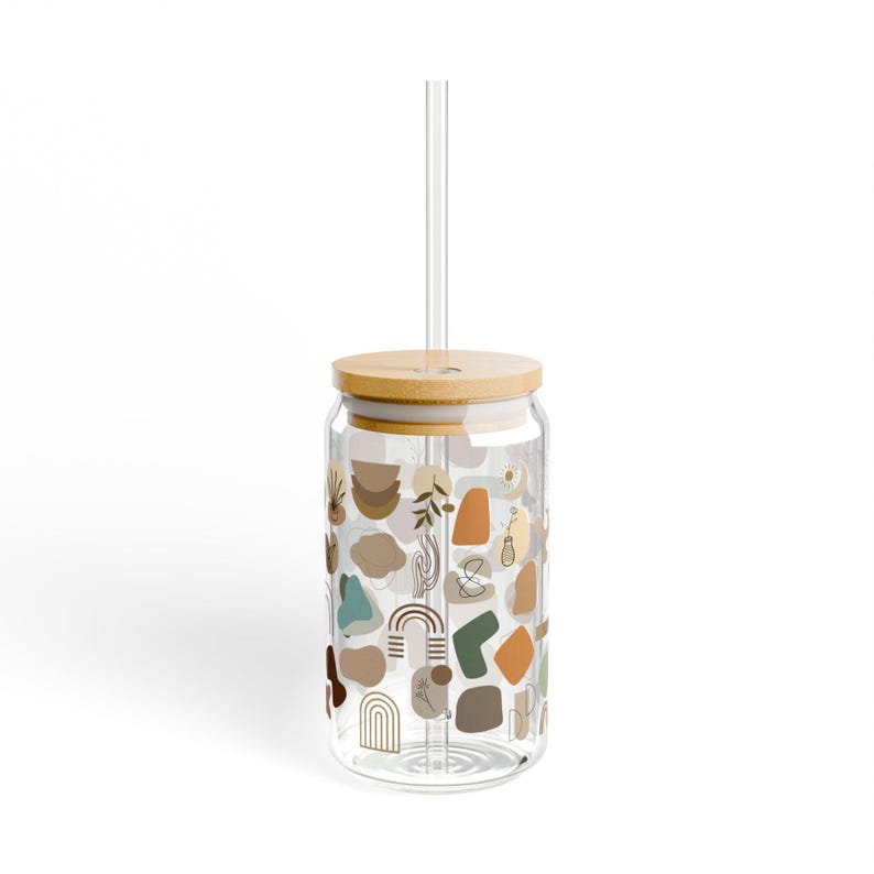 Colorful Sipper Glass, 16oz - Chic Glass Jar With Straw, Perfect for ...