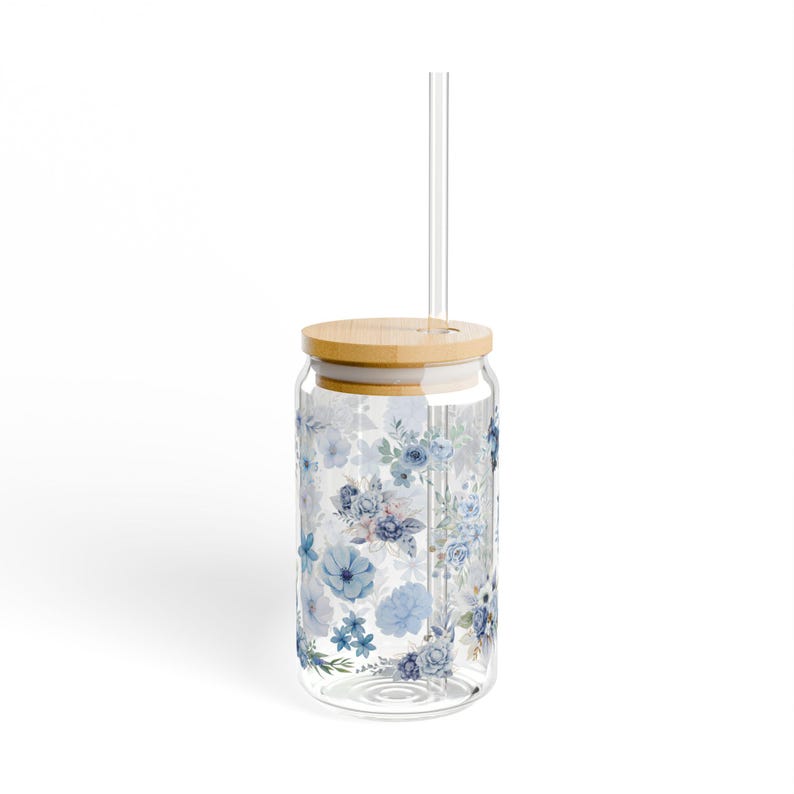 Floral Sipper Glass, 16oz Jar With Straw, Reusable Drinkware, Eco ...