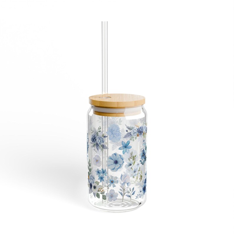 Floral Sipper Glass, 16oz Jar With Straw, Reusable Drinkware, Eco ...