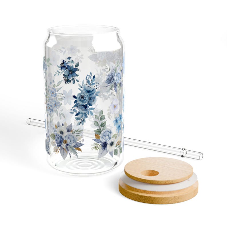 Floral Sipper Glass, 16oz Jar With Straw, Reusable Drinkware, Eco ...