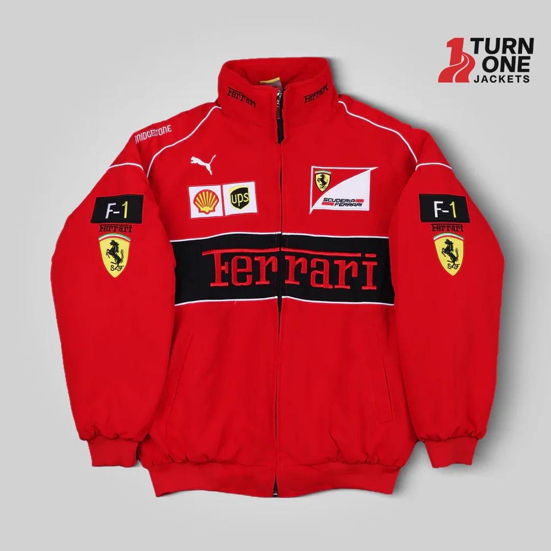Vintage Ferrari F1 Jacket – Red Racing Streetwear, Retro Embroidered ...