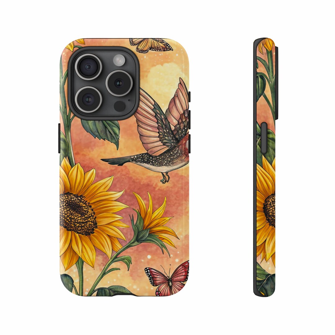 Hummingbird and Sunflowers iPhone Case, Floral iPhone Cover, Botanical ...