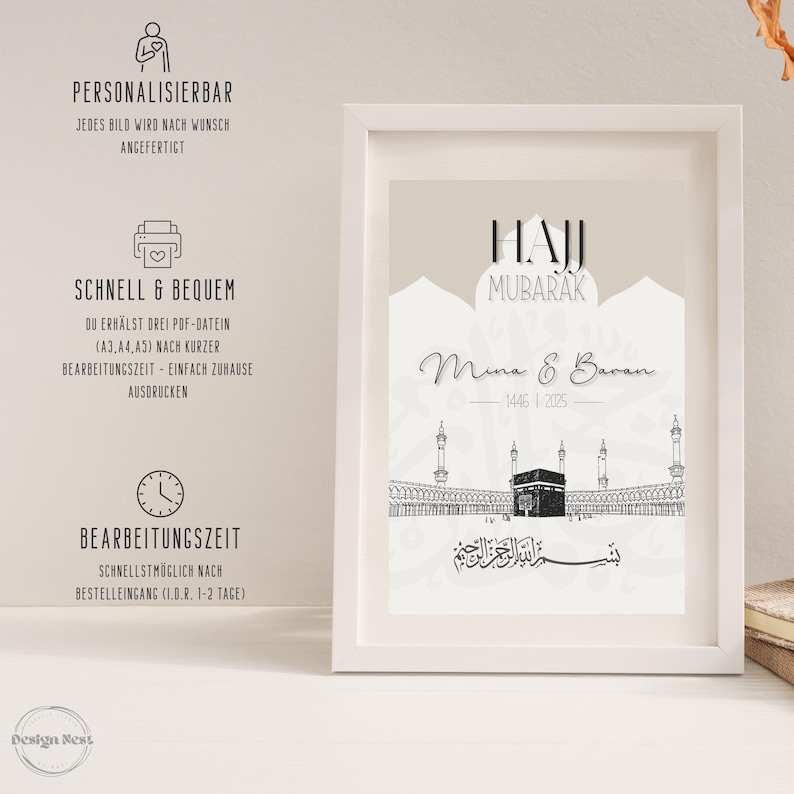 Hajj Mubarak Poster With Name | Personalized Hajj Print | Muslim Gift ...