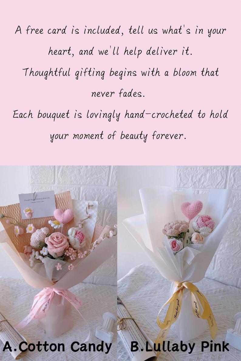 Crochet Flower Bouquet: Handmade Yarn Roses, Anniversary Birthday Gift ...