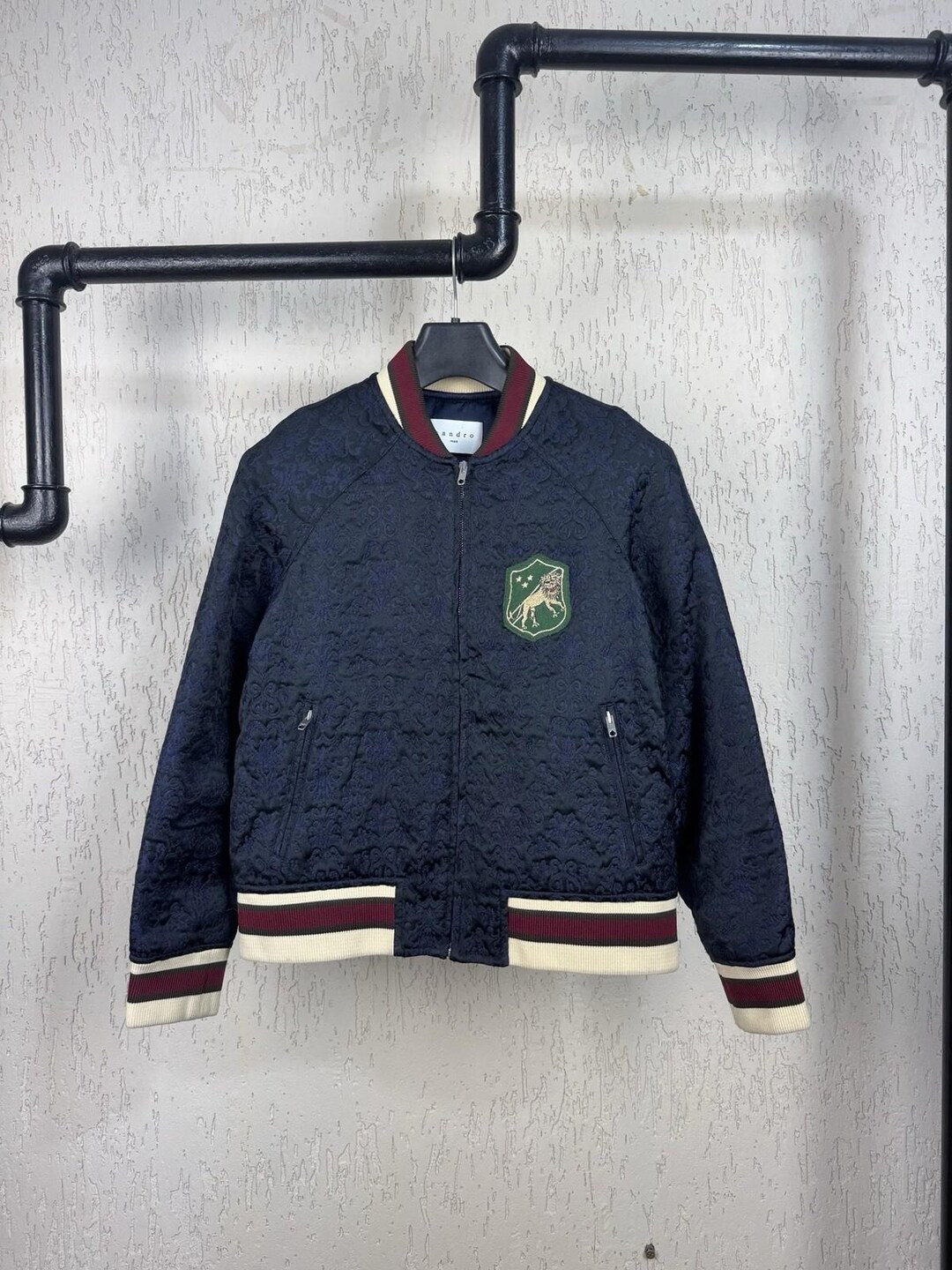 Sandro Floral Embroidery Stripped Trim Bomber Jacket With Crest - Etsy