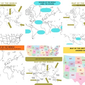 World Map Worksheet for Kids, Continents and Oceans Labeling Activity ...