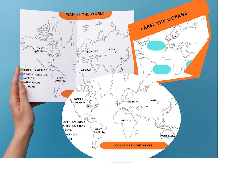 World Map Worksheet for Kids, Continents and Oceans Labeling Activity ...