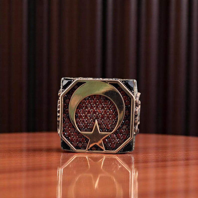 Ottoman Tughra Ring, Seljuk Eagle Jewelry, Turkish Flag Ring, Crescent ...