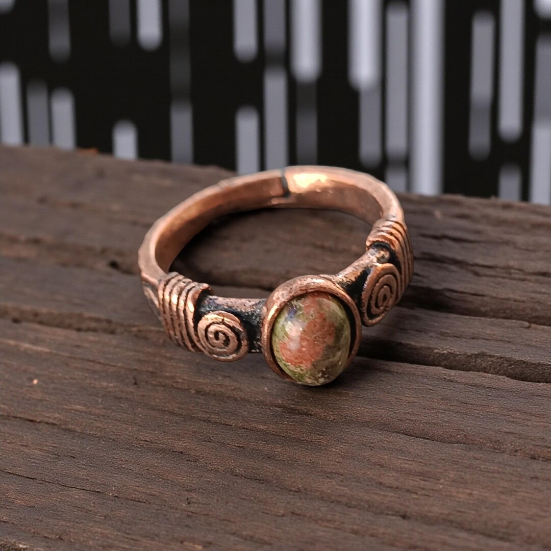 Copper Ring With Colorful Jasper Stone, Adjustable Handmade Women ...