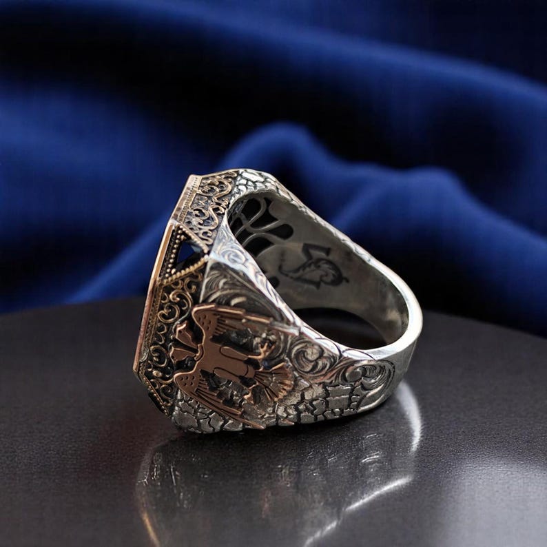 Ottoman Tughra Ring, Seljuk Eagle Jewelry, Turkish Flag Ring, Crescent ...