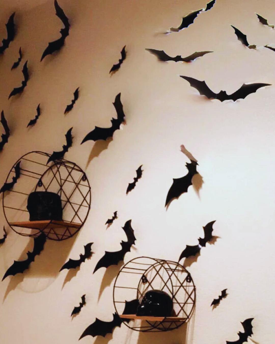 60pcs Halloween 3D Hanging Bats, Realistic Scary Large Fake Black ...