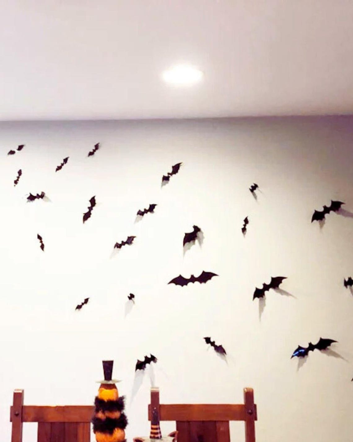 60pcs Halloween 3D Hanging Bats, Realistic Scary Large Fake Black ...