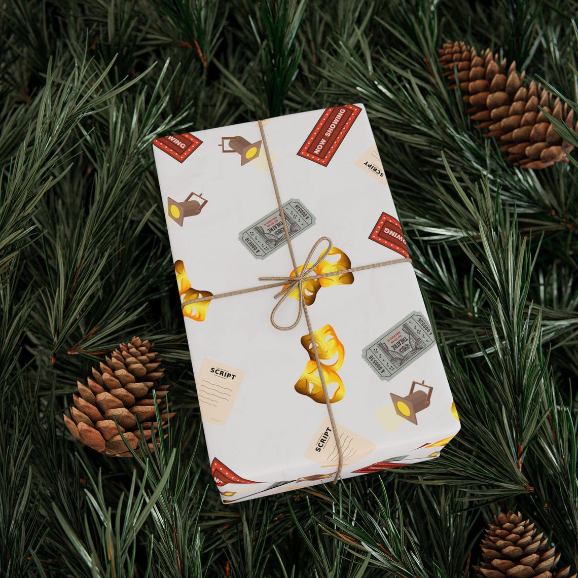 Broadway Theatre Themed Wrapping Paper, White Background With Marquee ...