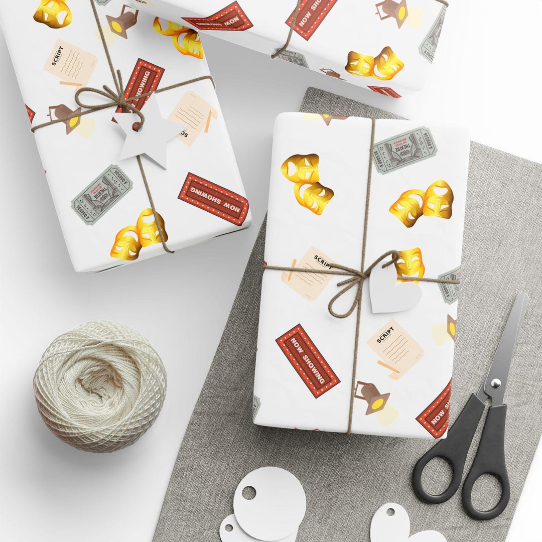 Broadway Theatre Themed Wrapping Paper, White Background With Marquee ...