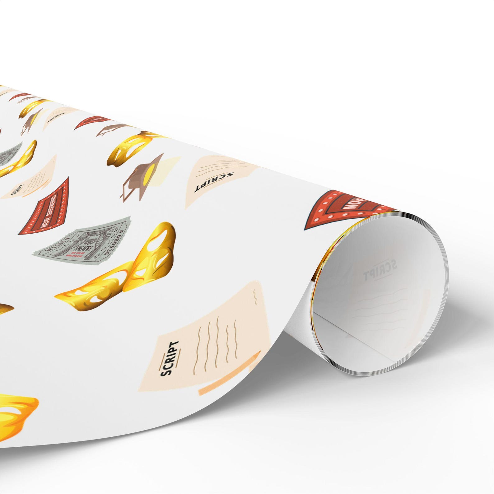 Broadway Theatre Themed Wrapping Paper, White Background With Marquee ...