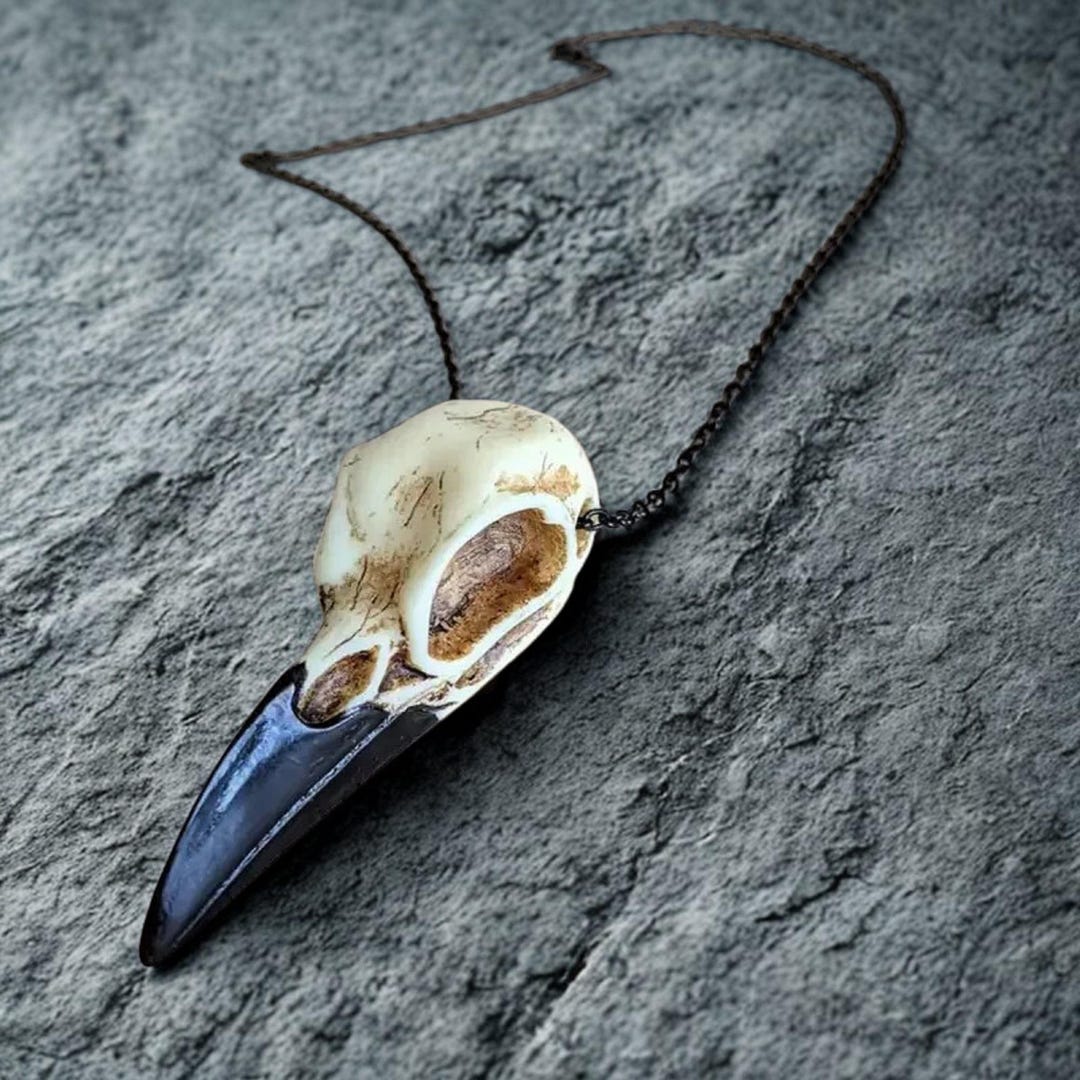 Gothic Raven Skull Necklace, Scary Halloween Bird Skull Pendant, Witchy ...