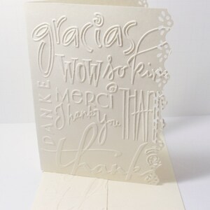 Thank You Cards Wedding Embossed Linen Lined Boxed Set 6 Cards Lacy ...