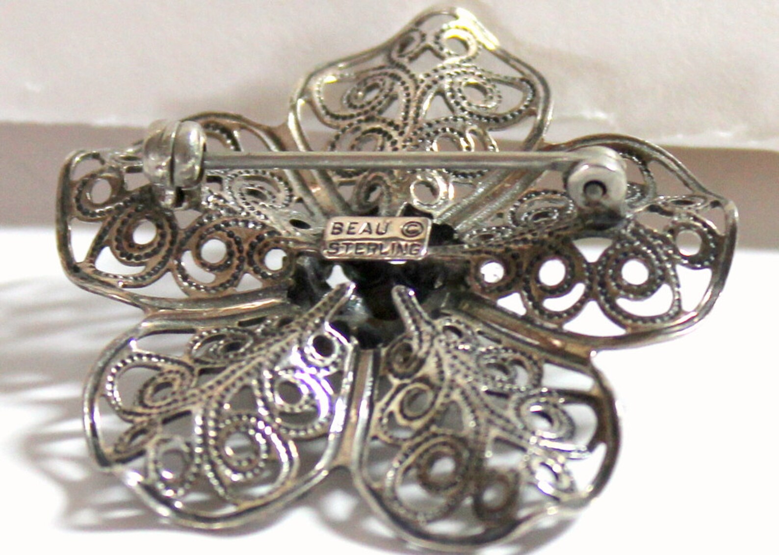 Beau Sterling Flower Sterling Brooch 1950s Filigree Brooch Silver ...
