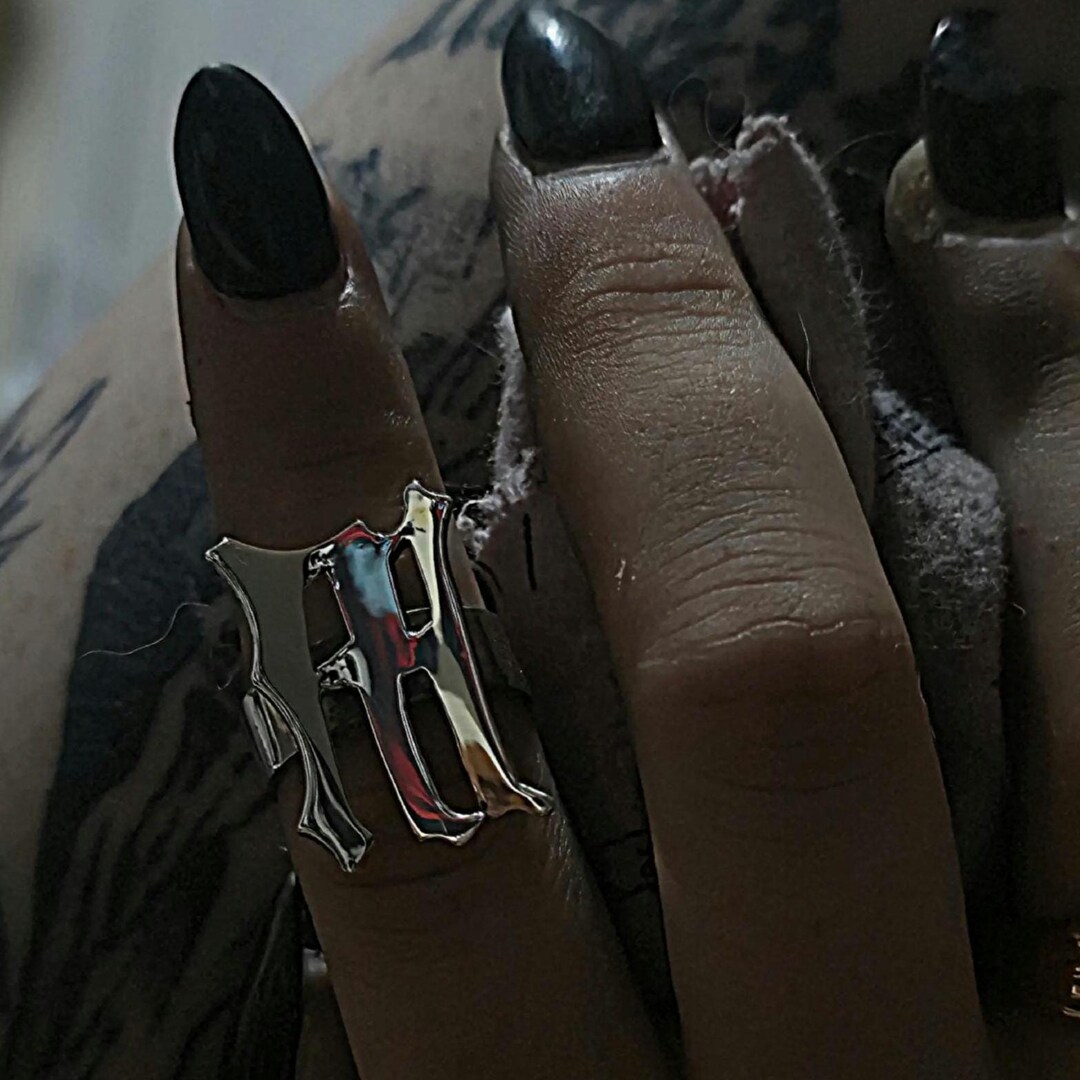 Sterling Silver Chunky Gothic Letter Ring - Etsy