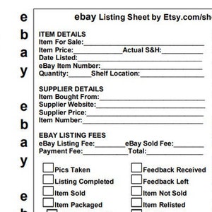 Ebay Products Listing Sheet | 3 Versions | Ebay Seller Form | Listing ...