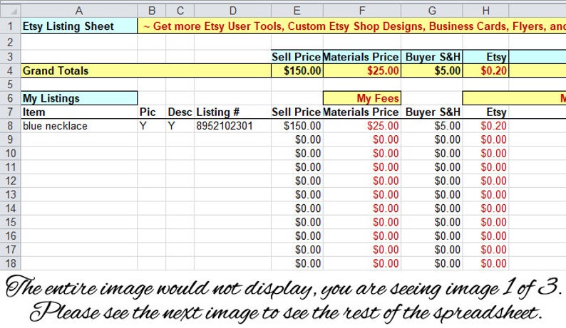 EXCEL Etsy Product Listing Sheet | Helps You to Keep Track of Your ...