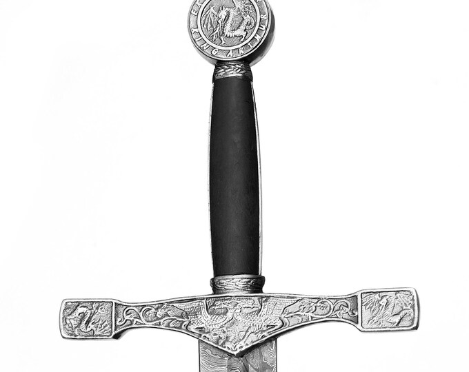 Real Damascus Excalibur Sword Medieval Dragon Sword Merlins Oath With ...