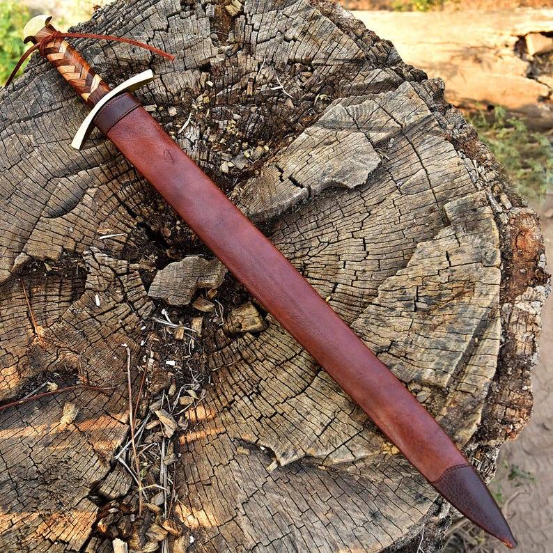 Hand-forged Damascus Steel Viking Sword, Chevron Wood Handle - Etsy