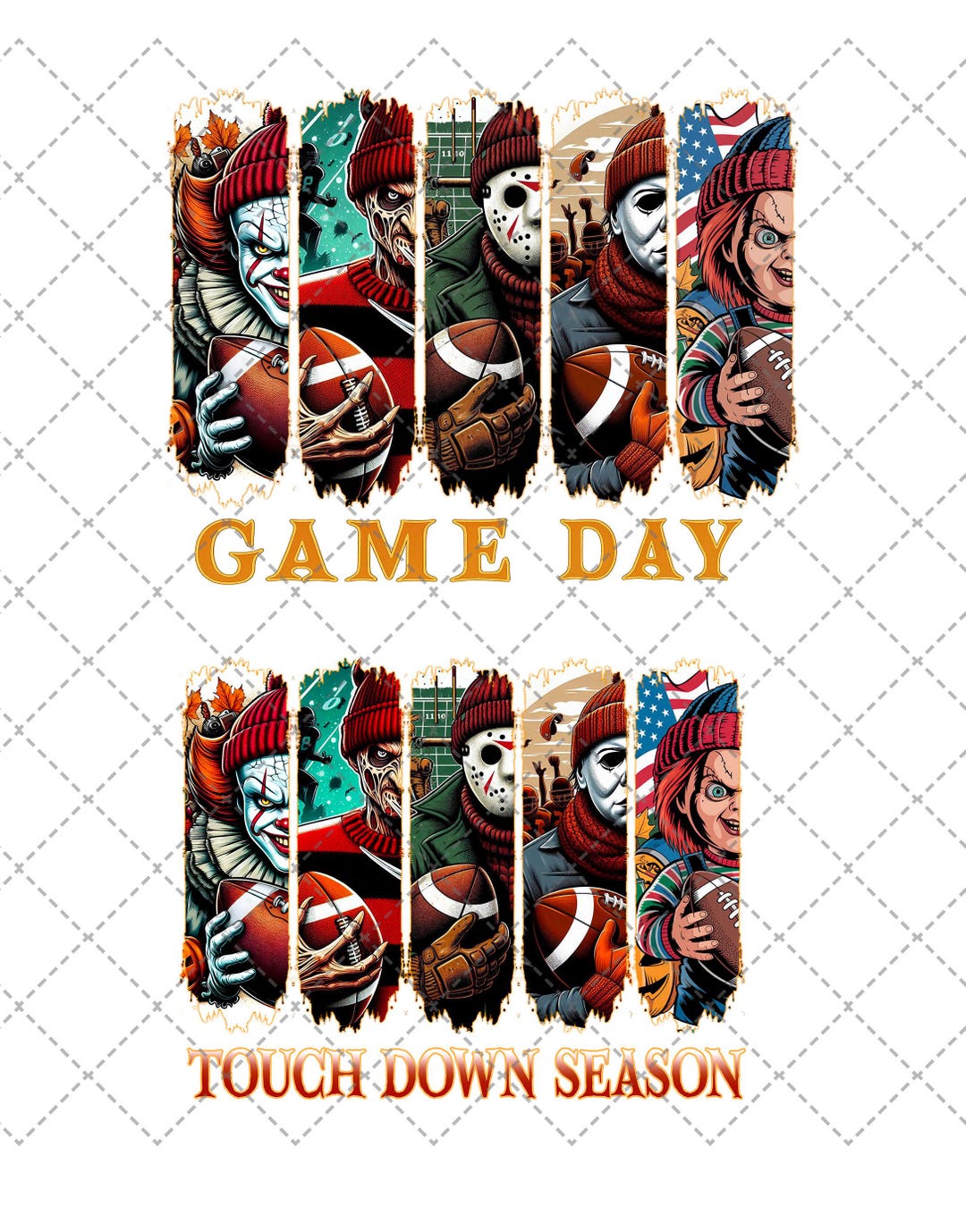 Horror Movie Villains Football PNG: Halloween Game Day Shirt File - Etsy