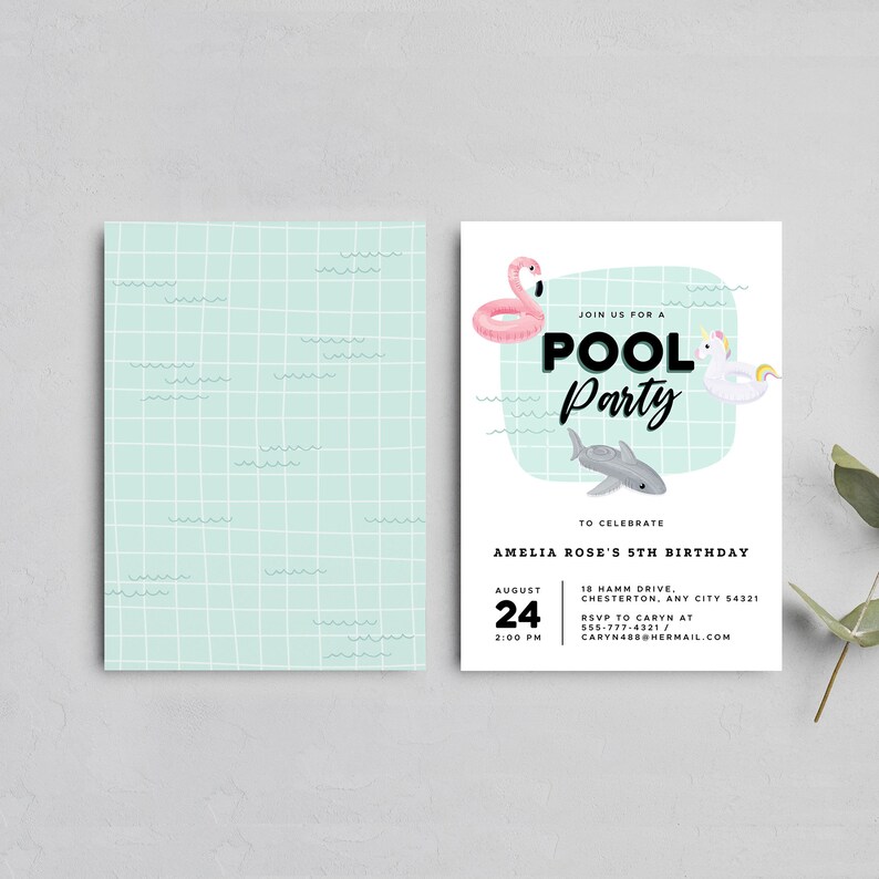 Editable Pool Party Invitation Template, Pool Birthday Party, Summer ...
