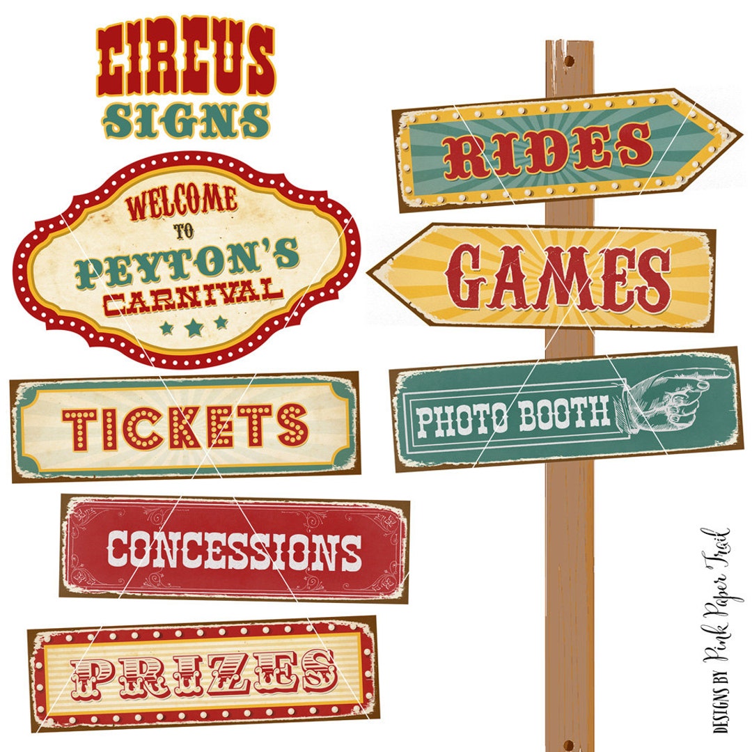 Vintage Circus Carnival Party Signs Large Signs, Instant Download ...