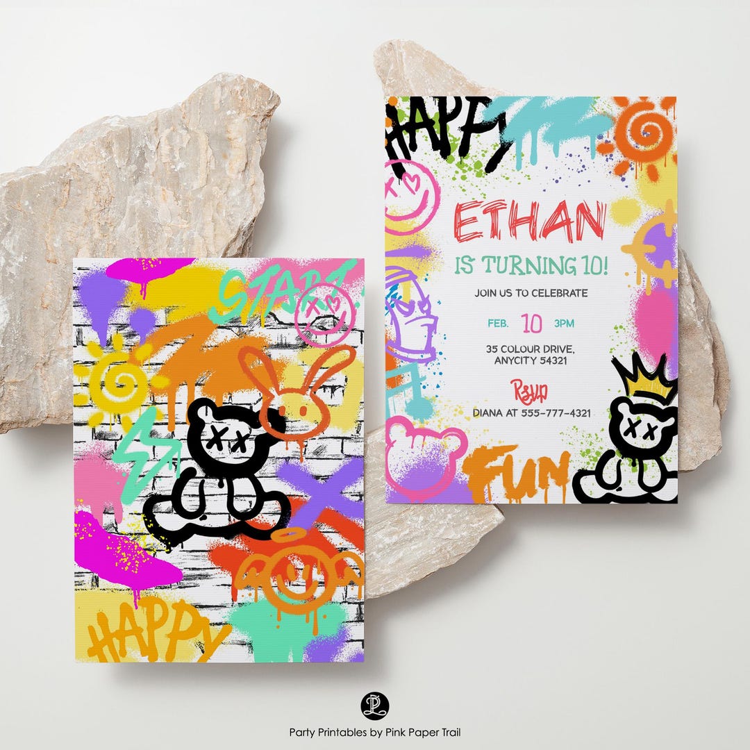 EDITABLE Graffiti Art Birthday Invitation, Street Art Spray Paint ...
