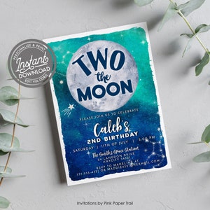EDITABLE Two the Moon Birthday Invitation Moon Galaxy and - Etsy