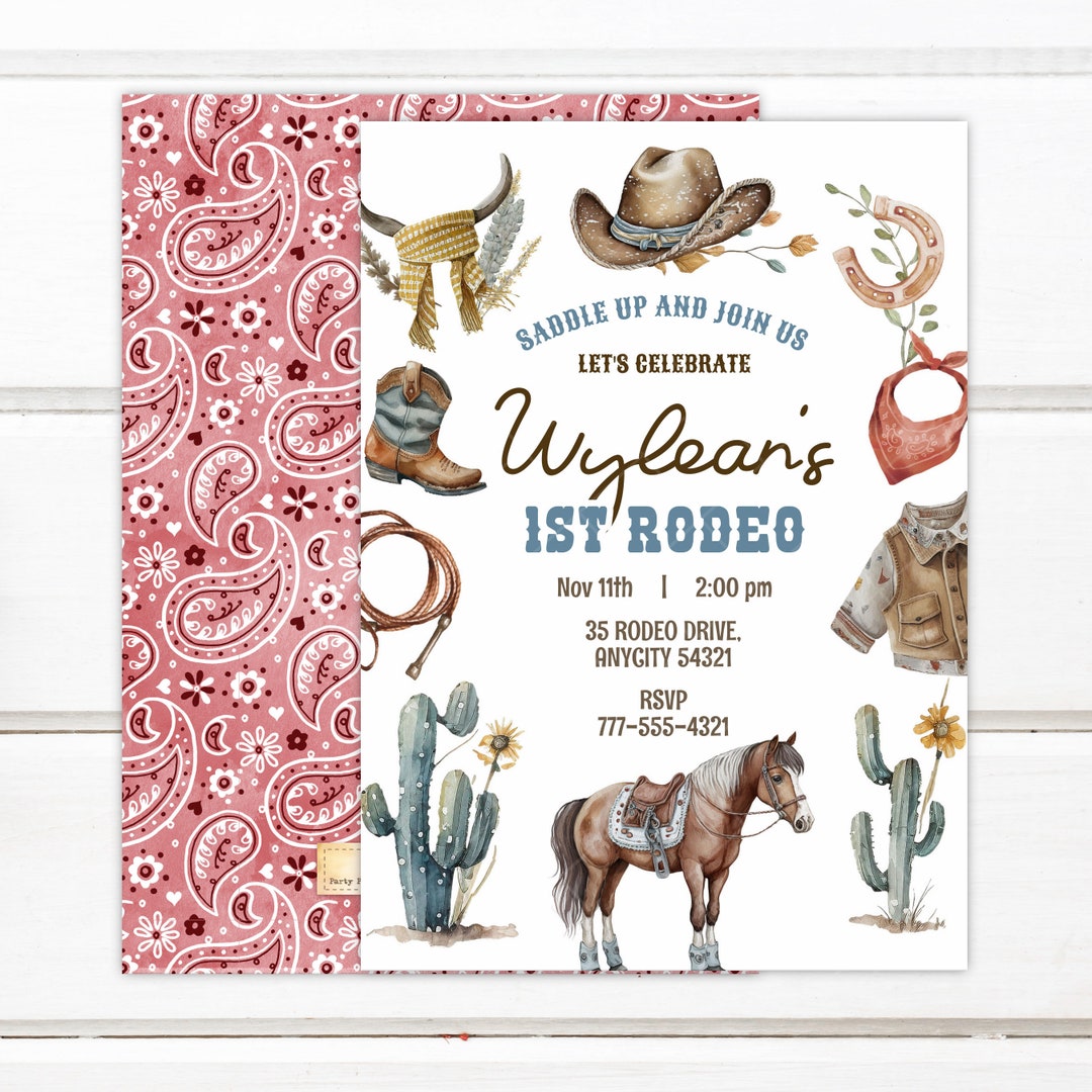 Editable First Rodeo Invitation Cowboy Birthday Invite Wild West ...